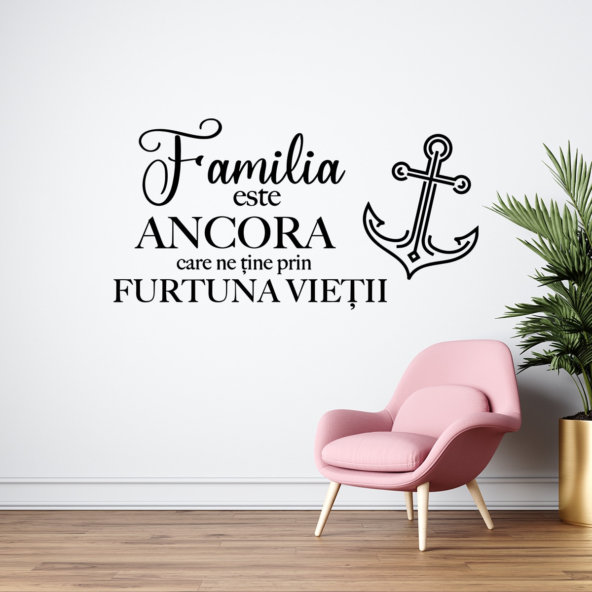 Sticker decorativ pentru perete, Familia este ancora, 60x30cm, negru ...