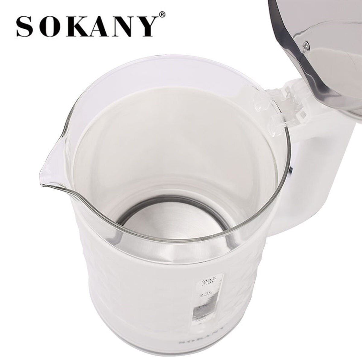 Чайник Sokany SK-1028, 2000W, капацитет 2.3L, контрол на температурата, светлинен индикатор, Бял ...