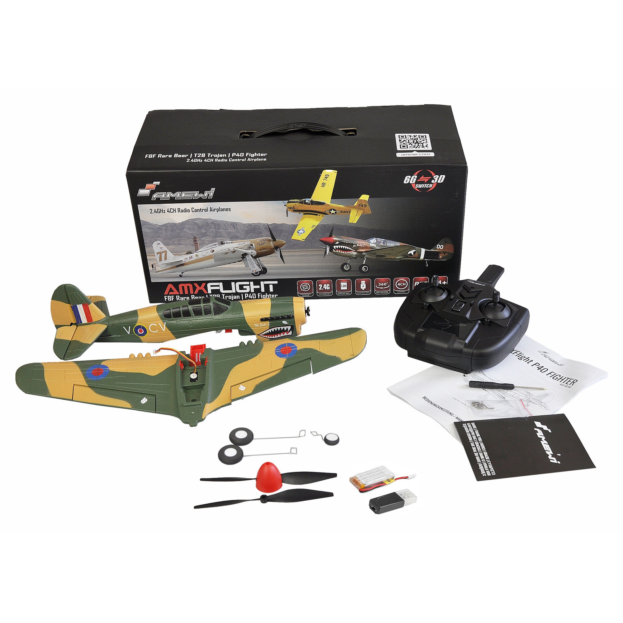 Avion RC cu telecomanda P40 Fighter, Gyroscop care stabilizeaza zborul ...