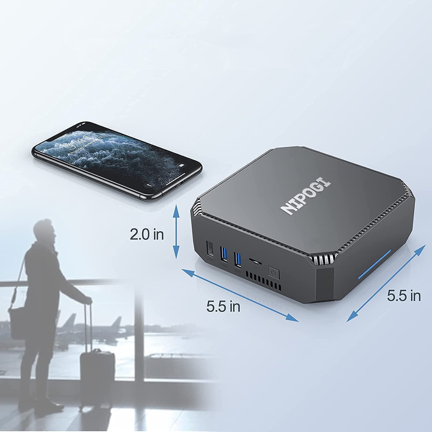 Mini PC cu procesor Intel Celeron J3455, 8 GB RAM/128 GB ROM SSD, Intel HD Graphics 500, Windows ...