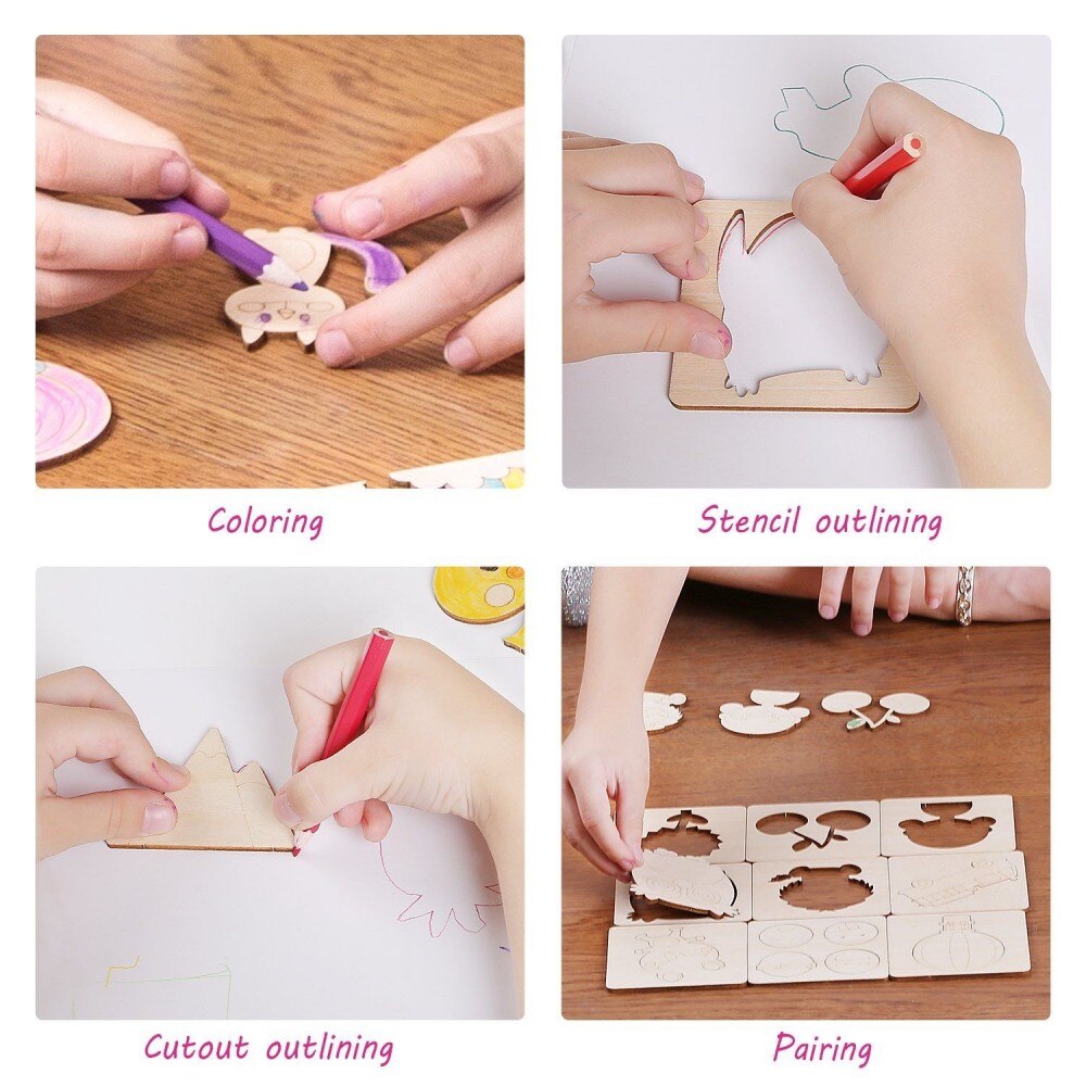 Set sabloane din lemn pentru desen, 56 piese - eMAG.ro