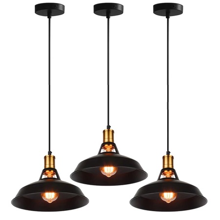 Set trei lustre, Stil industrial, Raza 27cm, E26, Inaltime reglabila ...
