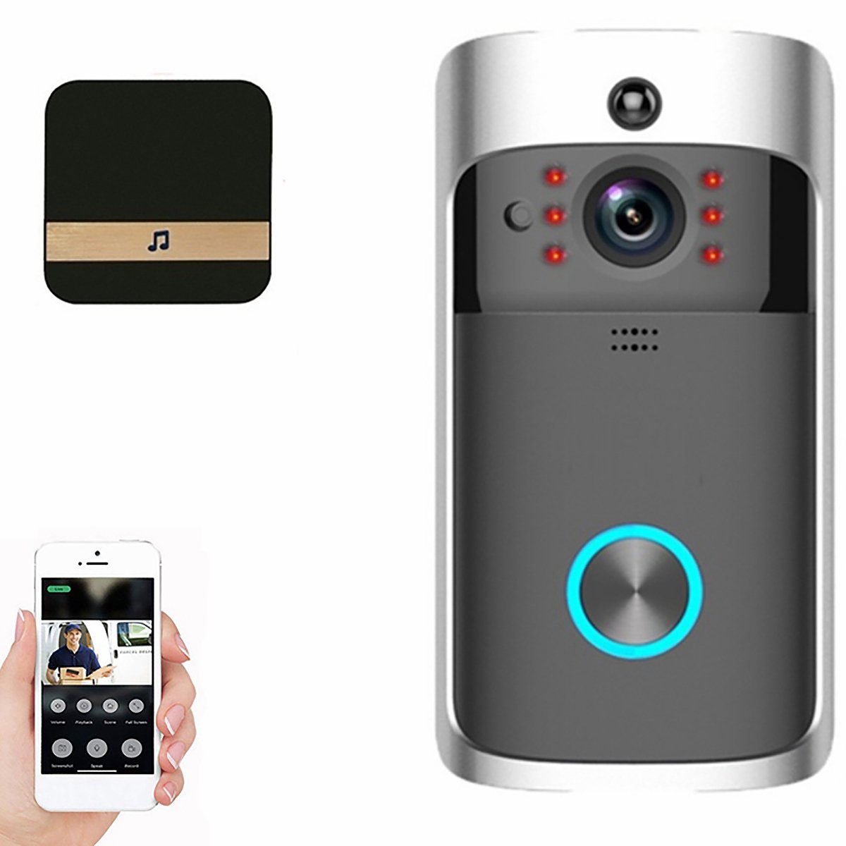 Sonerie video, Camera HD 720p, WiFi 2.4 GHz, Cu infrarosu, Negru - eMAG.ro