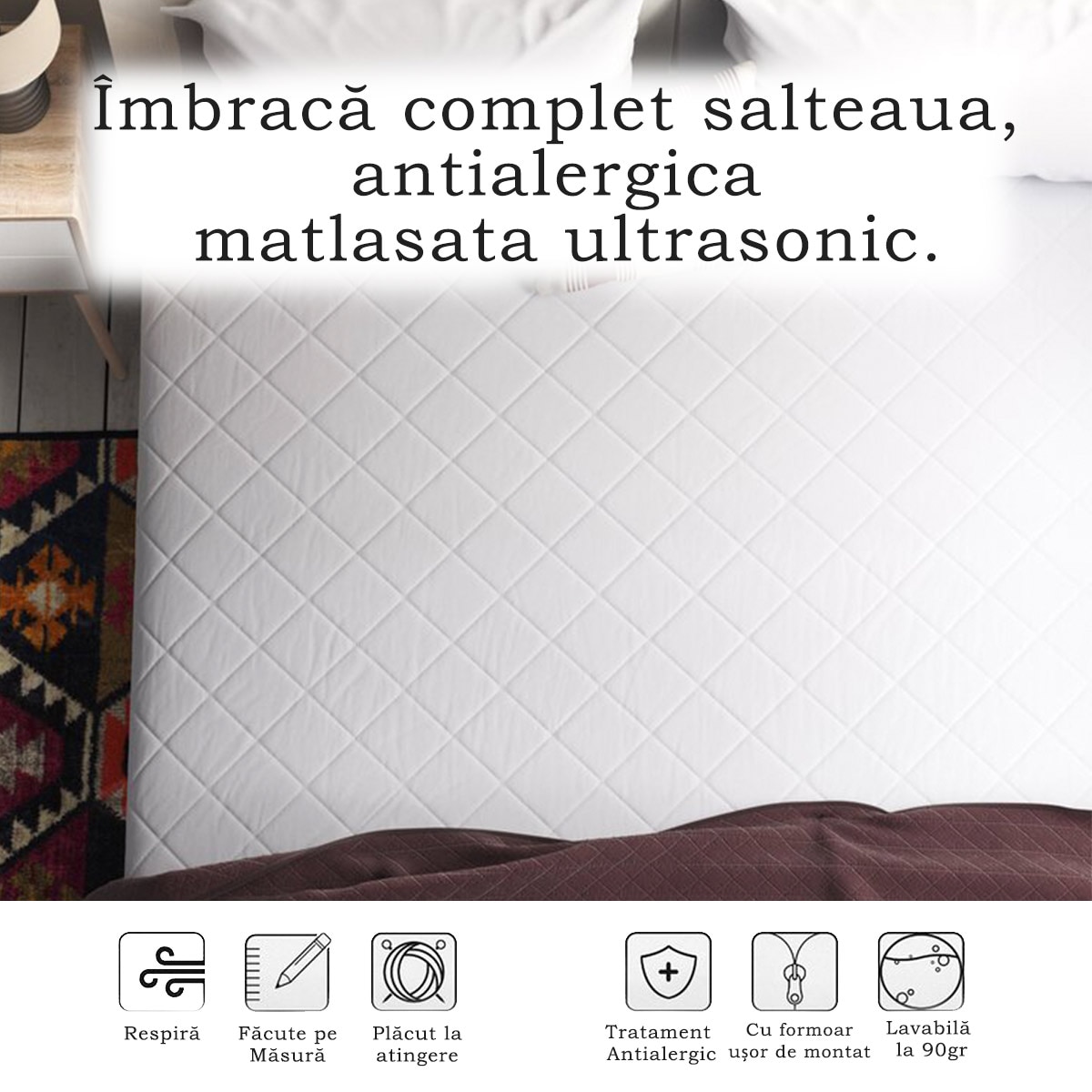 Husa Protectie Saltea Microfibra Matlasata Ultrasonic, Lavabila 90grC ...