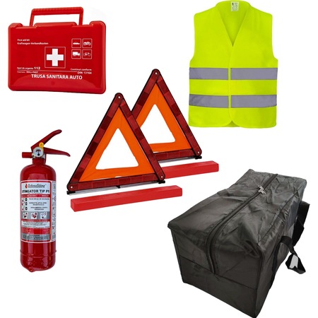 Kit siguranta auto omologat, cu valabilitate 5 ani, trusa prim ajutor ...