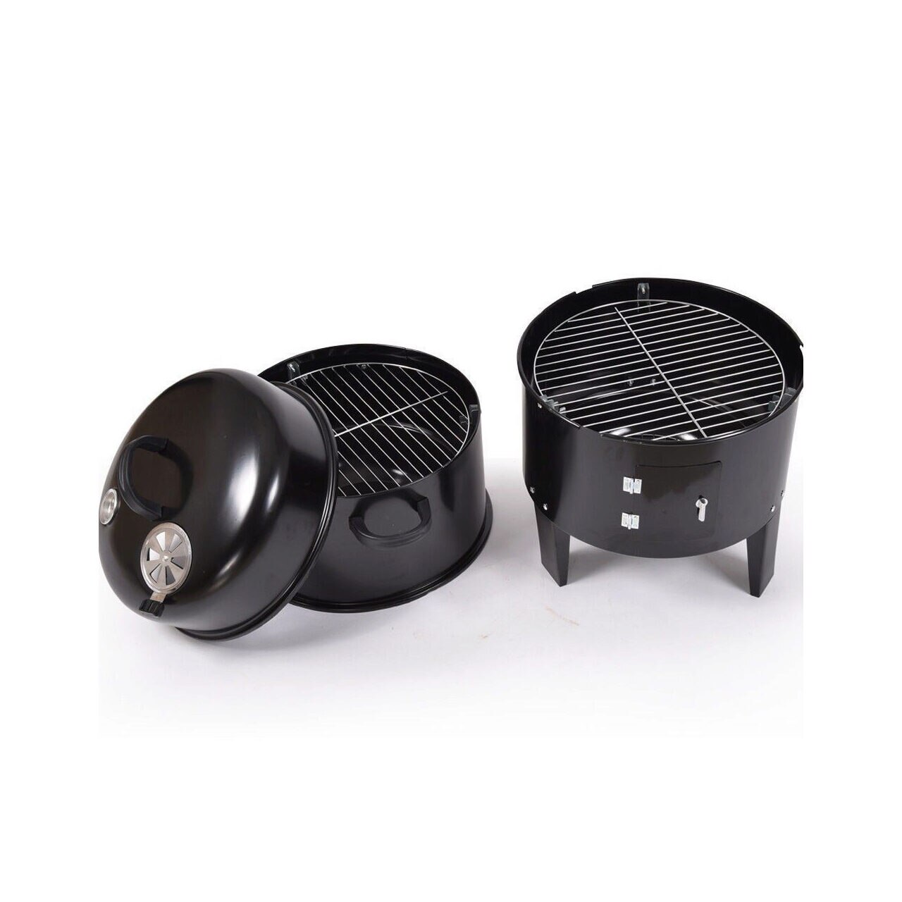 Gratar gradina, grill rotund, cu capac, 3 etaje, 44x78 cm, Smoker ...