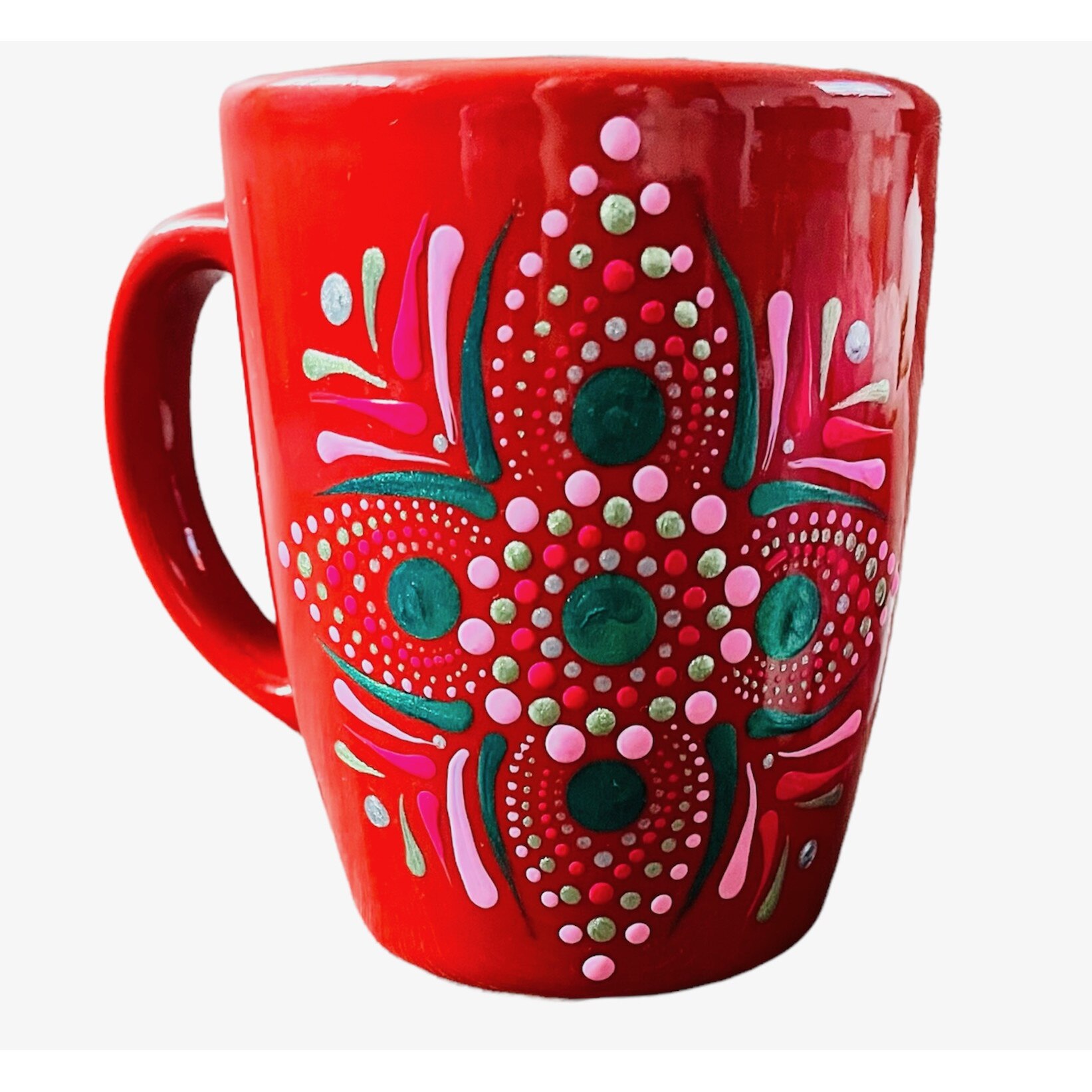 Cana pictata manual, model mandala, AD DOTS Design, "Traieste clipa ...