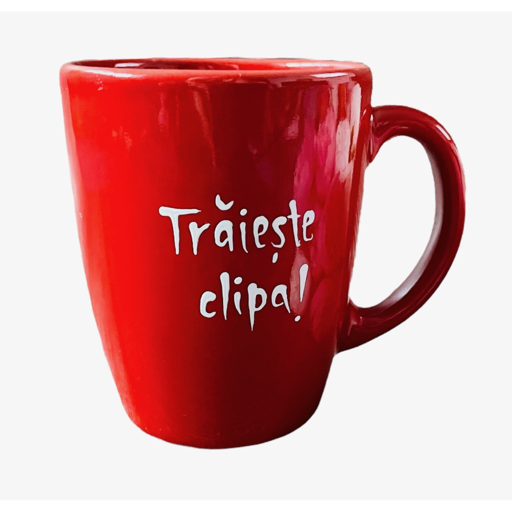 Cana pictata manual, model mandala, AD DOTS Design, "Traieste clipa ...