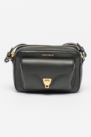 COCCINELLE, Geanta crossbody de piele cu buzunar exterior Beat, Negru ...