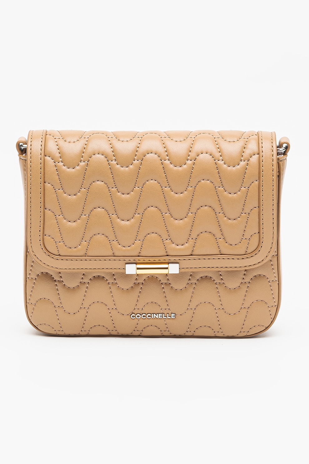 COCCINELLE, Geanta crossbody din piele cu garnituri cusute Tiana, Maro ...