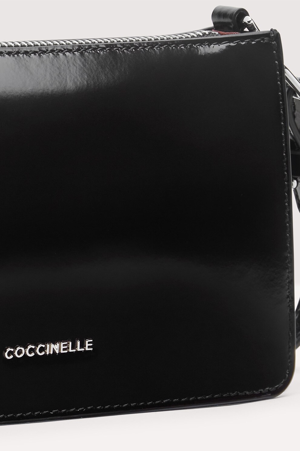 COCCINELLE, Geanta de piele cu bareta de umar Arya Shiny, Negru - eMAG.ro