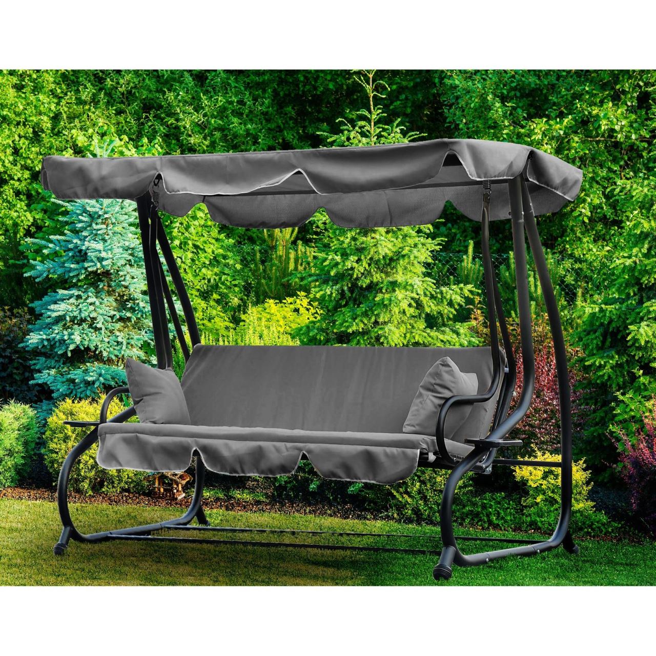 Balansoar gradina, 3 locuri, gri, 210x120x170 cm, functie pat, MCT ...