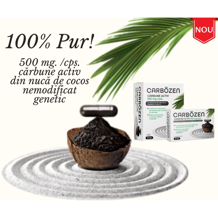 Carbozen, carbune activ 500 mg, din coaja de nuca de cocos nemodificat ...
