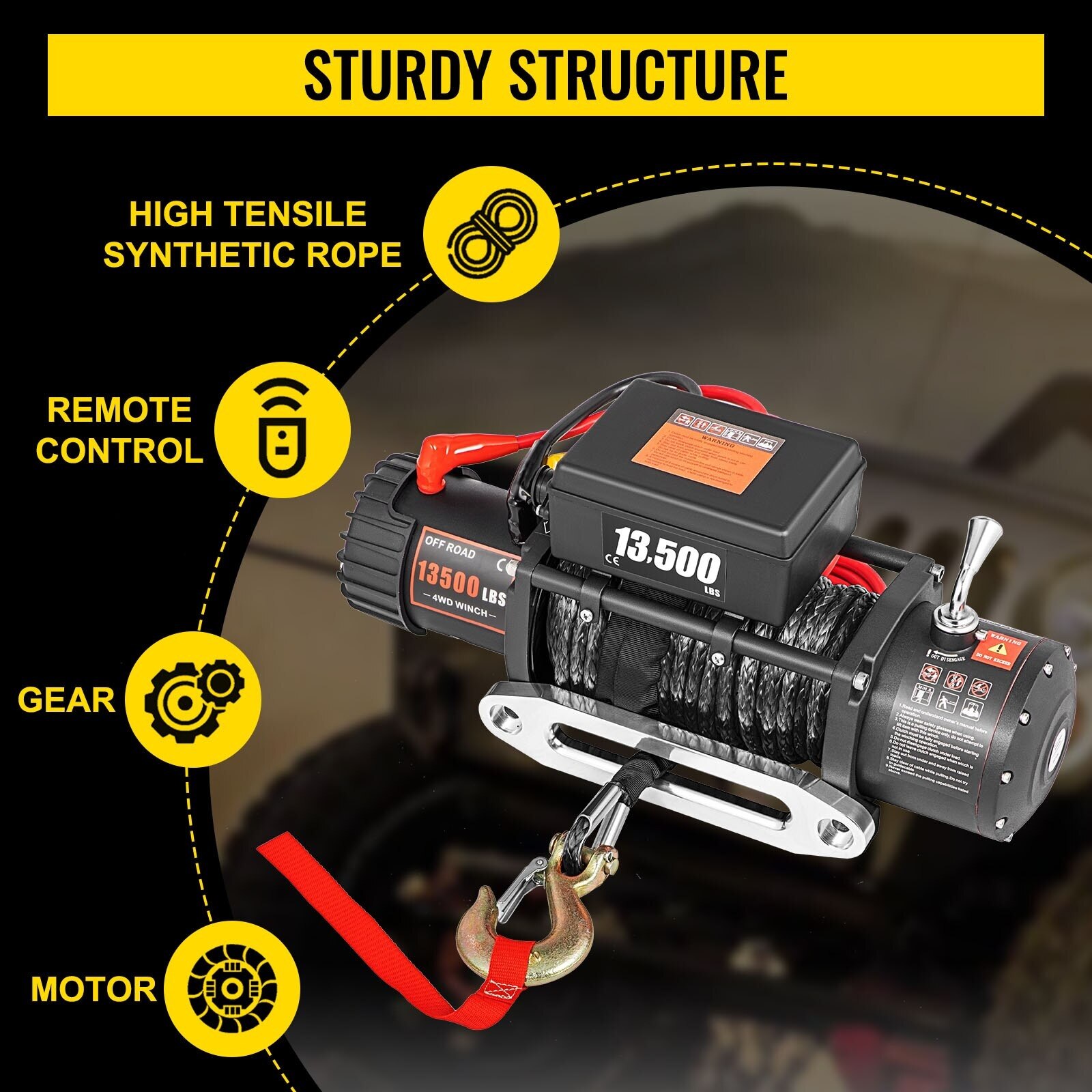 Troliu auto, 6000 kg, Cu telecomanda wireless, Sufa sintetica 27m - eMAG.ro