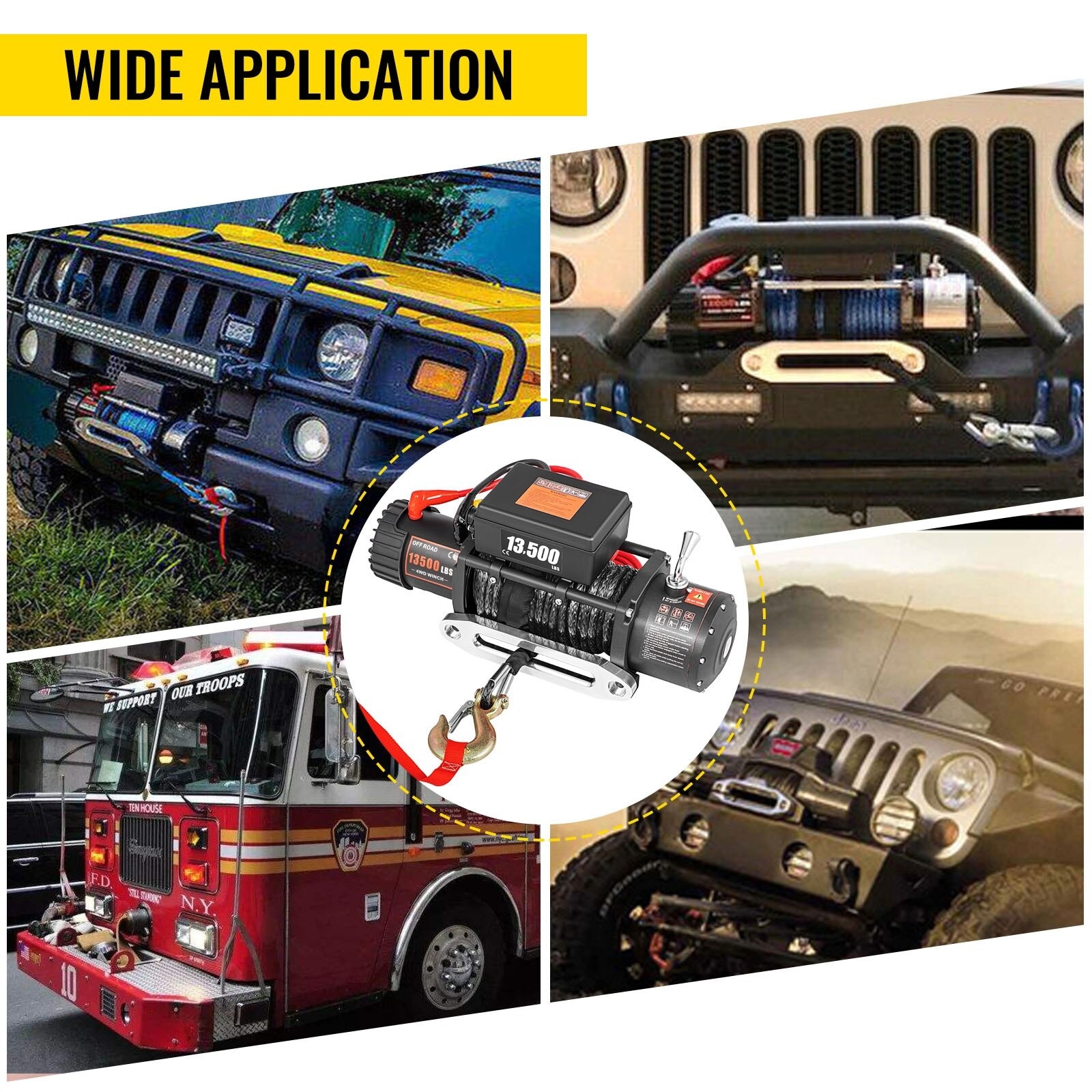 Troliu auto, 6000 kg, Cu telecomanda wireless, Sufa sintetica 27m - eMAG.ro