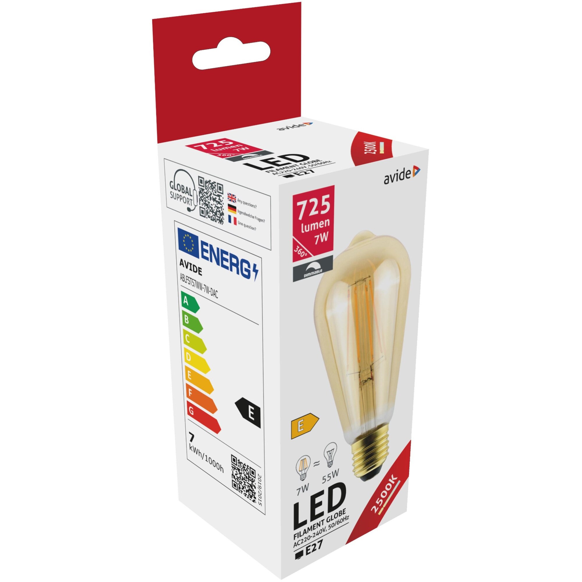 Avide LED Filament ST57, 7W, Dimm/Borostyán, E27, 360°, WW 2500K - eMAG.hu