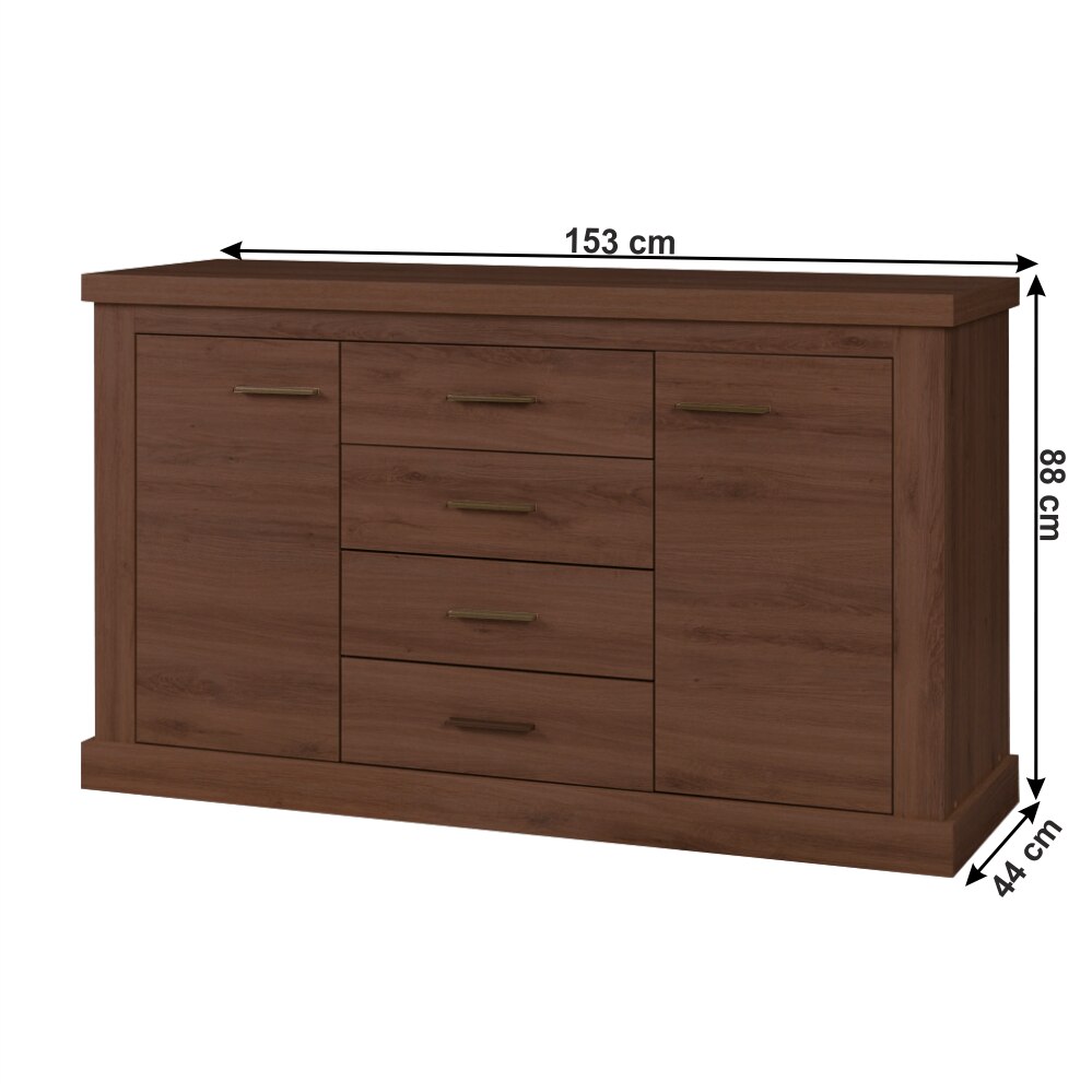 Comoda 4 sertare 2 usi mdf stejar stirling Hilard 153x44x88 cm - eMAG.ro