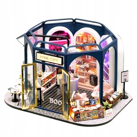 Casuta de papusi miniatura DIY Librarie LED, Habarri, Material Lemn ...