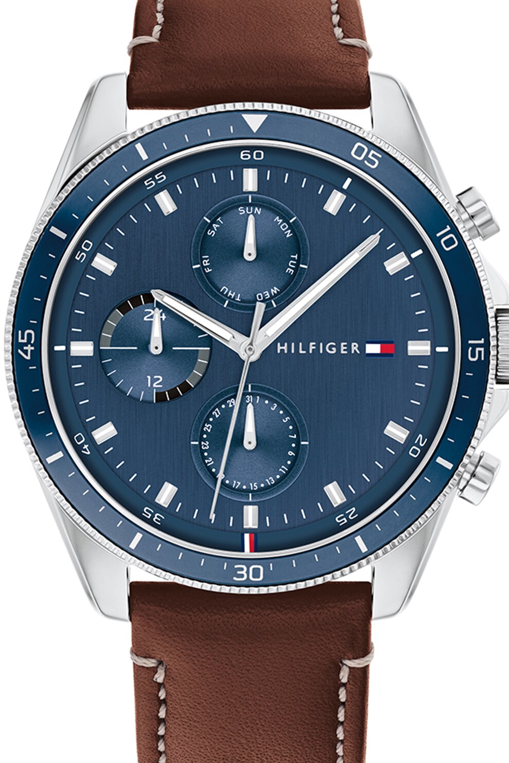 Tommy Hilfiger, Часовник с множество функции и кожена каишка, сребрист ...