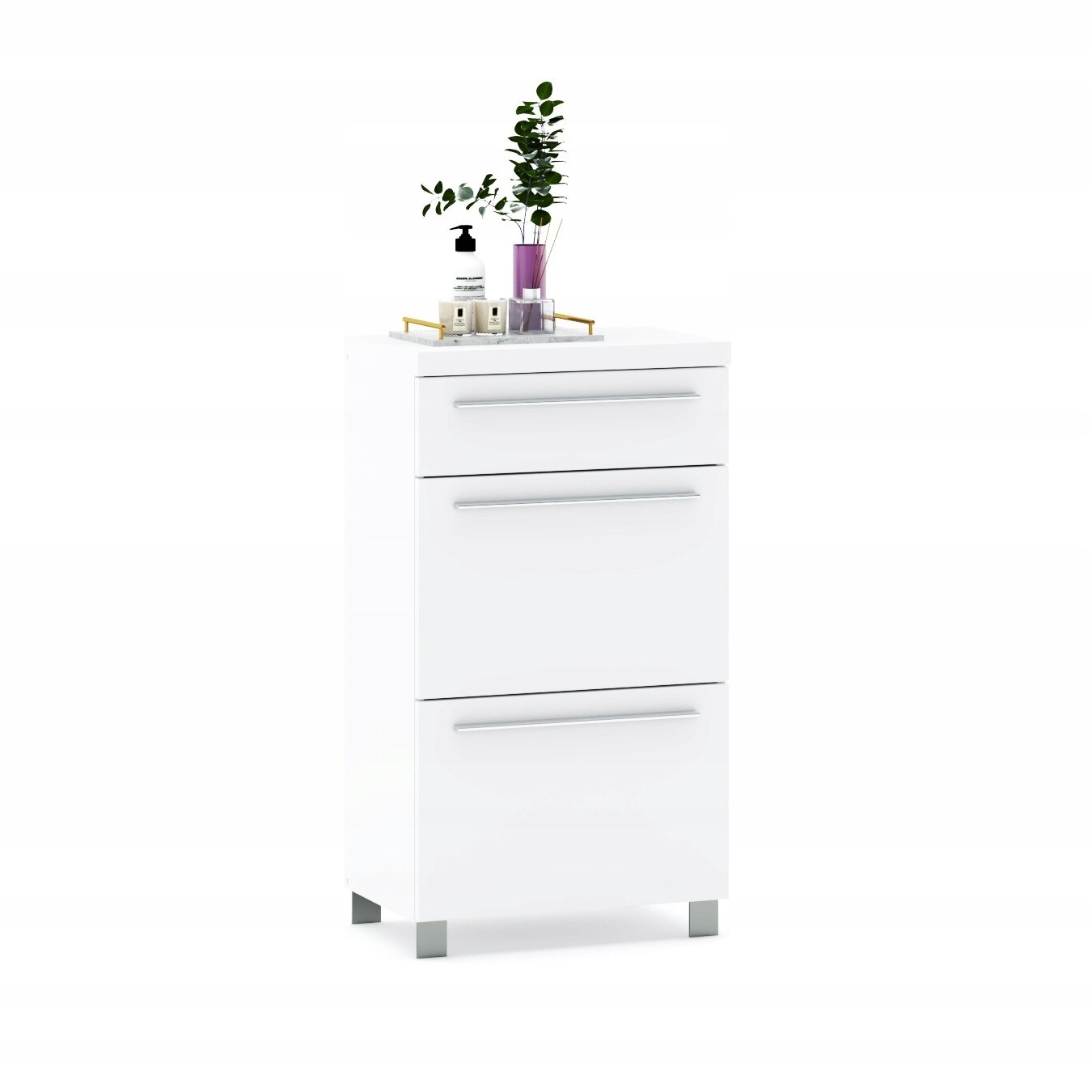Dulap alb cu 3 sertare, 54 cm, PAL/MDF, Alb - eMAG.ro