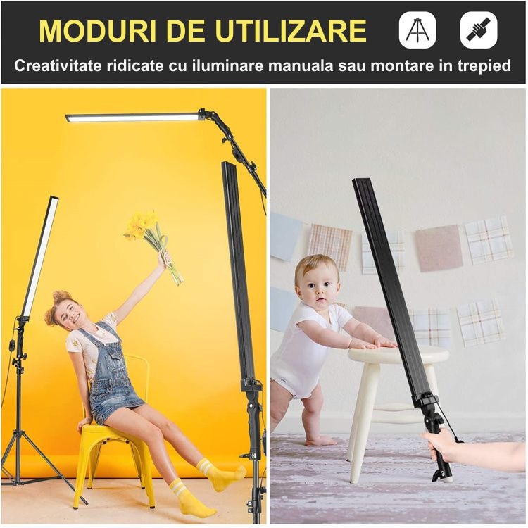 Kit 3 lumini LED pentru studio foto, video, lumina alba, intensitate ...