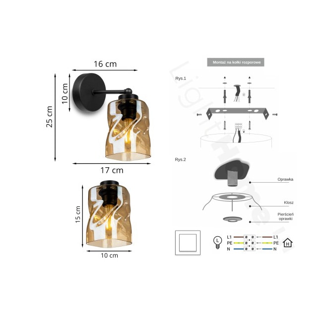Aplica Art-Deco de perete, Light Home, Metal/Sticla, 230V, LED, Negru ...