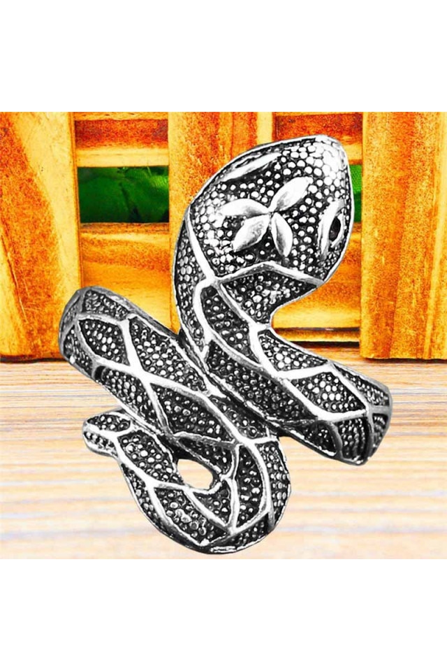 Inel argintiu sarpe indian incolacit, cu floare pe cap Argintiu 18 ...