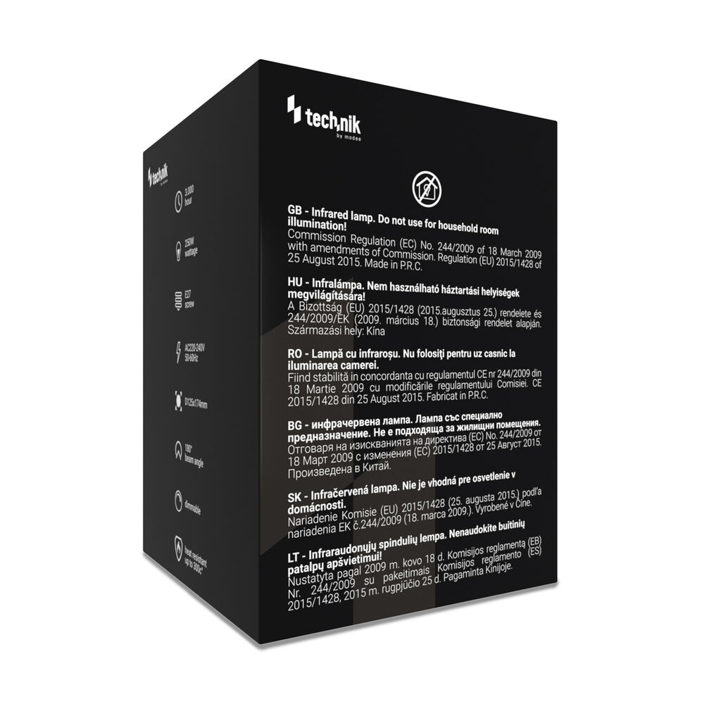 Bec infrarosu pentru pui Technik, 250W, R125 E27, rosu - eMAG.ro