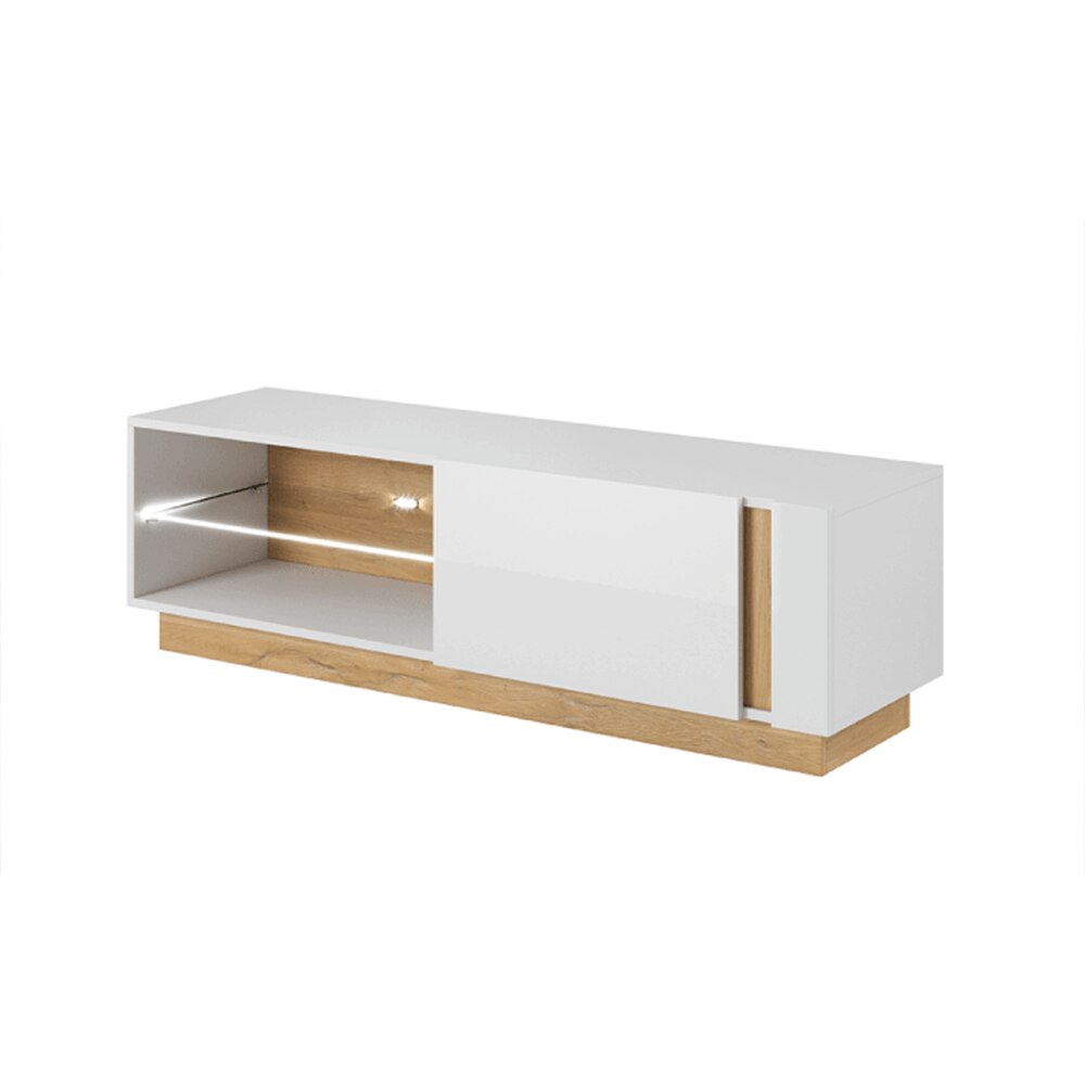 Comoda TV din mdf alb lucios stejar Grandson City 138x40x46 cm - eMAG.ro