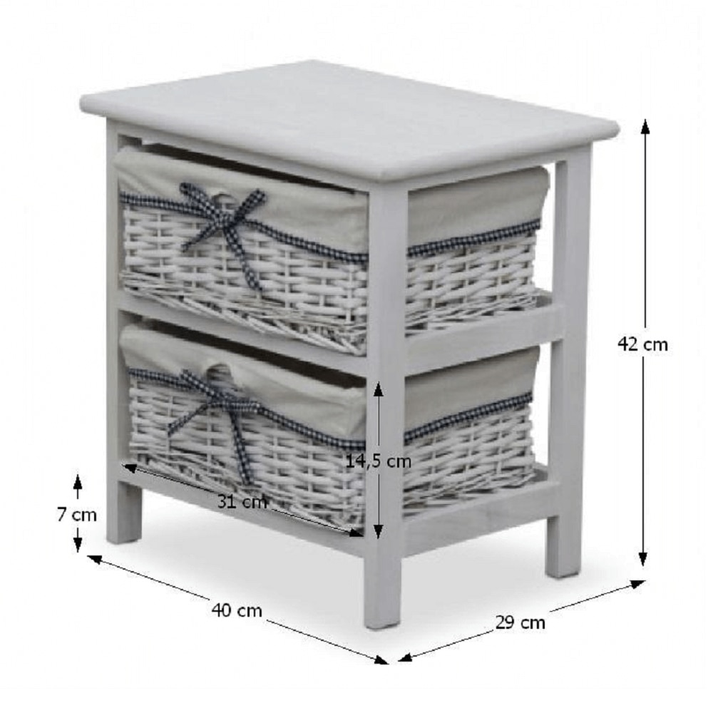 Comoda, din lemn alb antichizat cu 2 cosuri rachita, Ruby, 40x29x42 cm ...