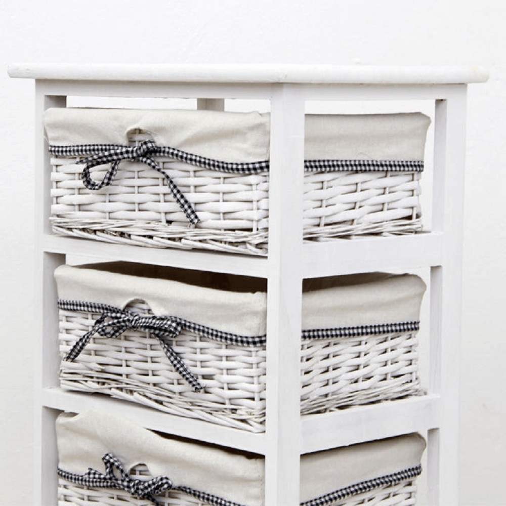 Comoda, din lemn alb antichizat cu 2 cosuri rachita, Ruby, 40x29x42 cm ...