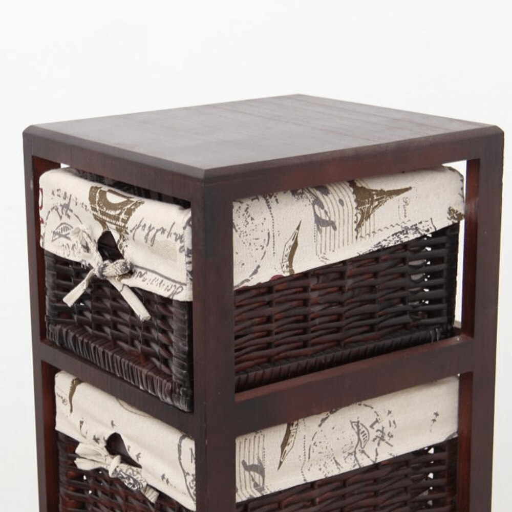 Comoda din lemn cu 5 cosuri de rachita maro inchis bej Eli 29x33x104 cm ...