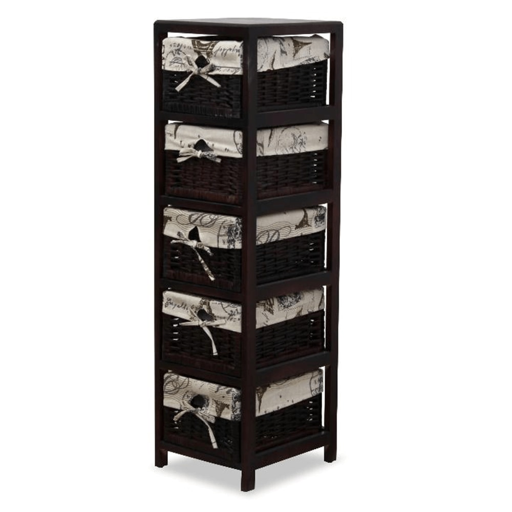 Comoda din lemn cu 5 cosuri de rachita maro inchis bej Eli 29x33x104 cm ...