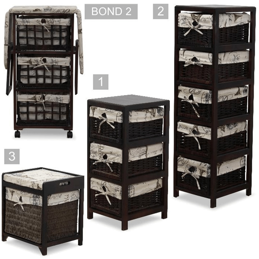 Comoda din lemn cu 5 cosuri de rachita maro inchis bej Eli 29x33x104 cm ...