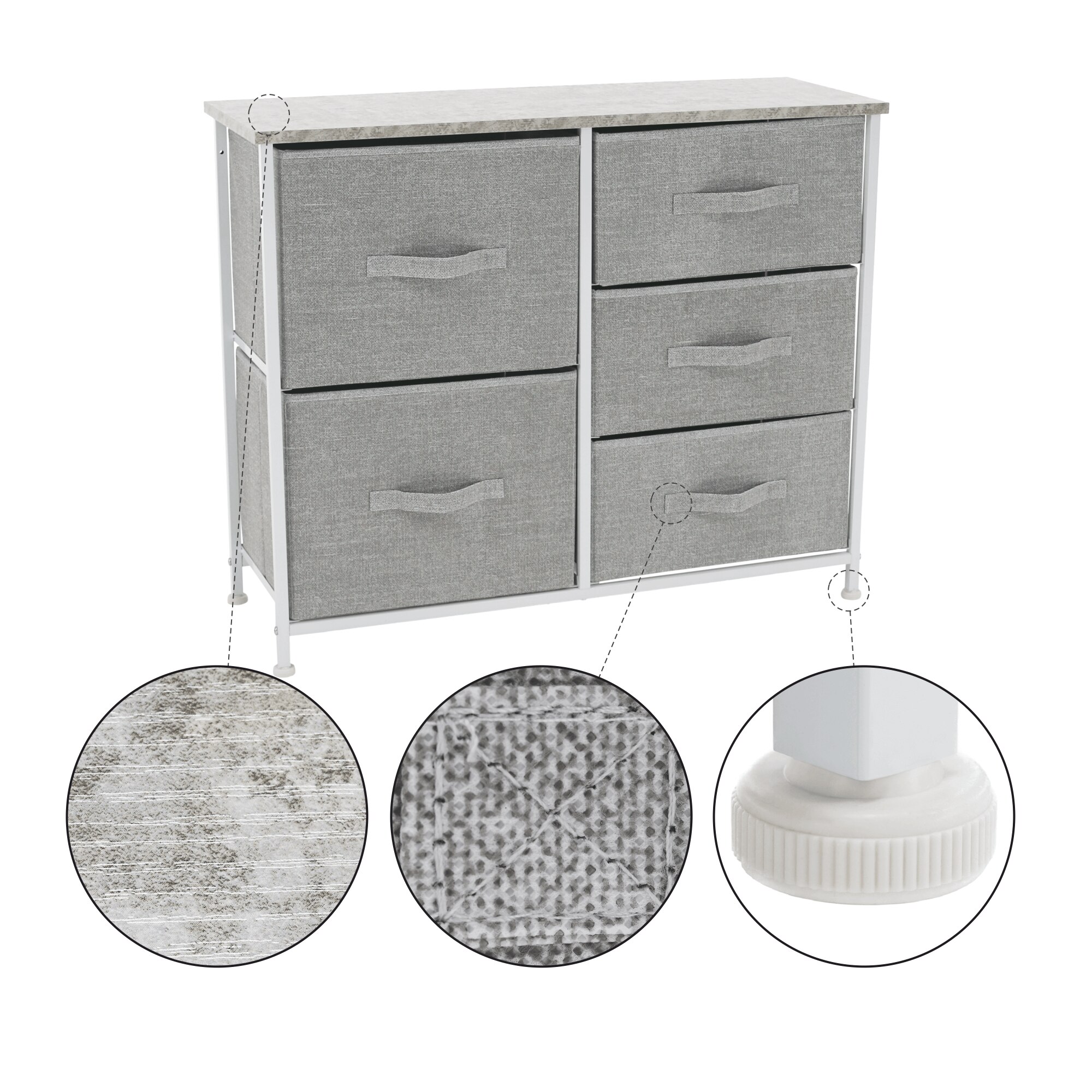 Comoda DacEnergy©, constructie metalica, 5 sertare de panza, 85 x 70 x ...