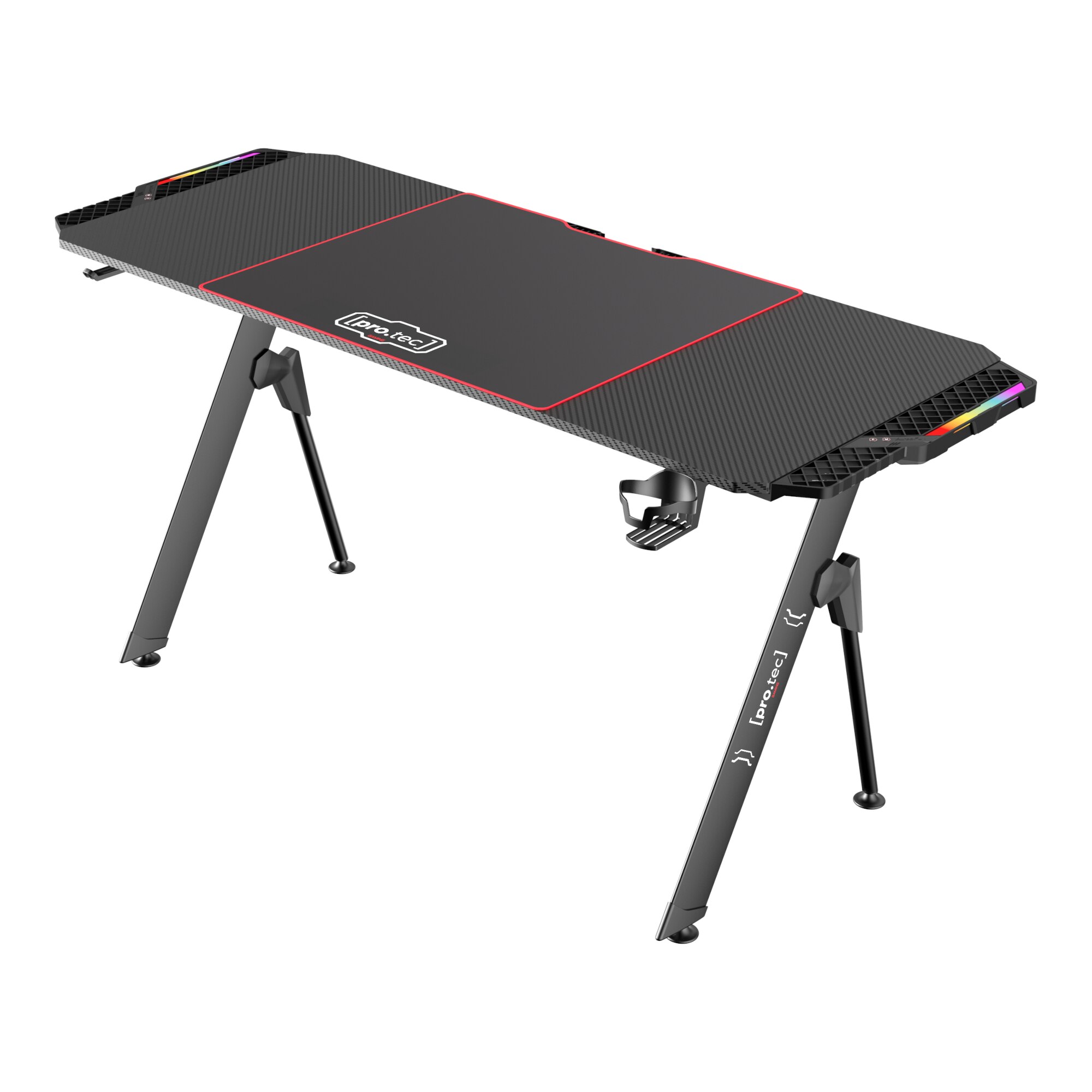 Masa gaming, pro.tec, Stockton, 156 x 60 x 75 cm, otel/PAL, negru cu ...