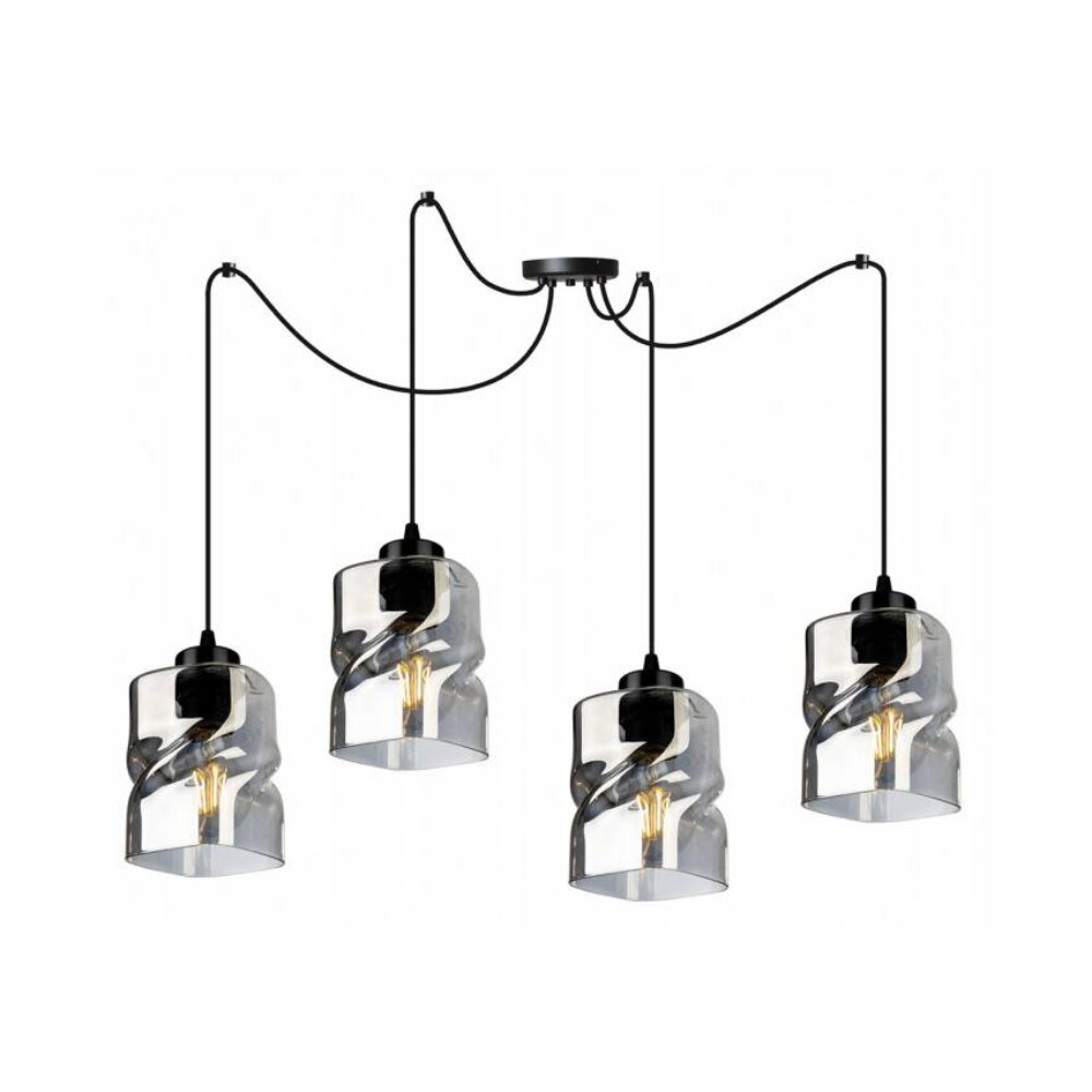 Pendul suspendat, Light Home, Metal/Sticla, E27, LED, Negru/Transparent ...