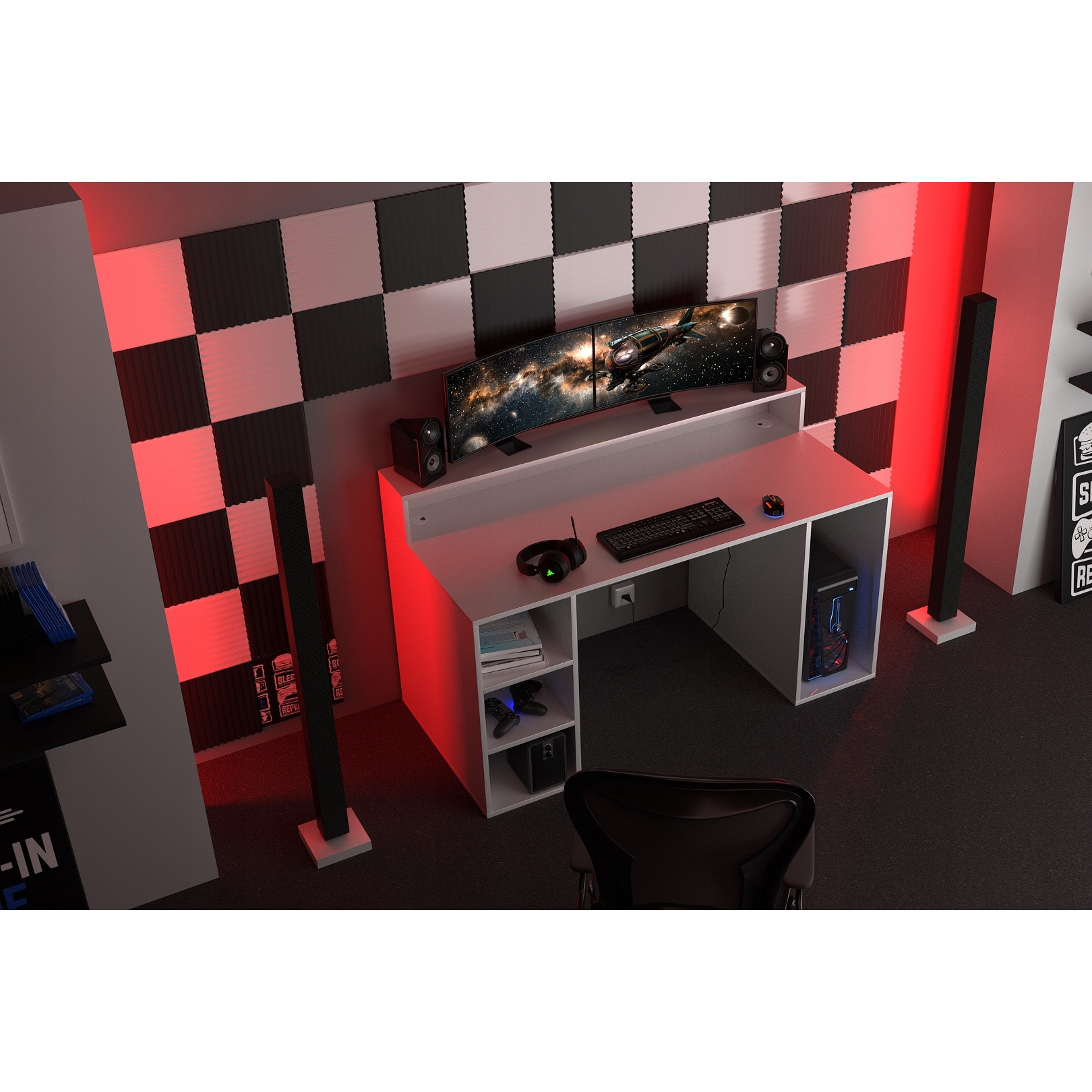 Birou gaming, Enigma XL, 150 cm x 73 cm x 70 cm, Alb - eMAG.ro