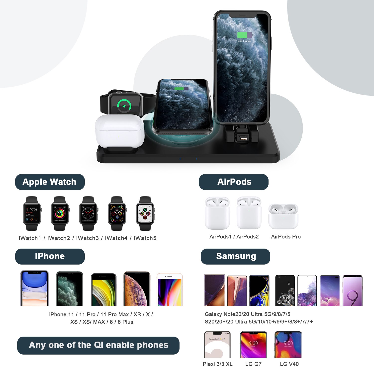 Incarcator wireless Super Fast Charge 4 in 1, compatibil iPhone ...