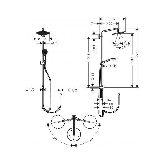 Coloana de dus Croma Select S Reno, 1 jet, crom, 26793000 Hansgrohe ...