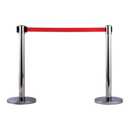 Limitator acces cu banda rosie retractabila 2m, inaltime 890, otel ...