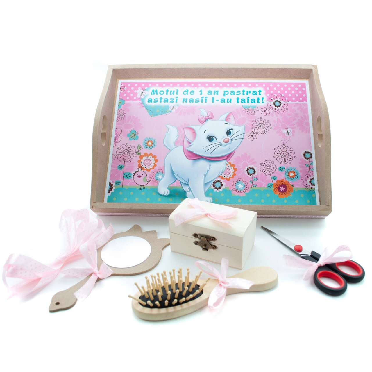 Tavita mot cu 6 piese si fundite roz - Pisica Aristocrata - 35x20 cm ...