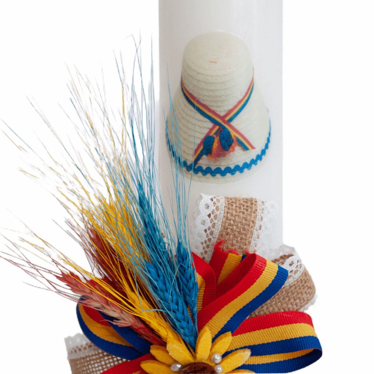 Lumanare traditionala botez cu imprimeu clop traditional, panglica ...