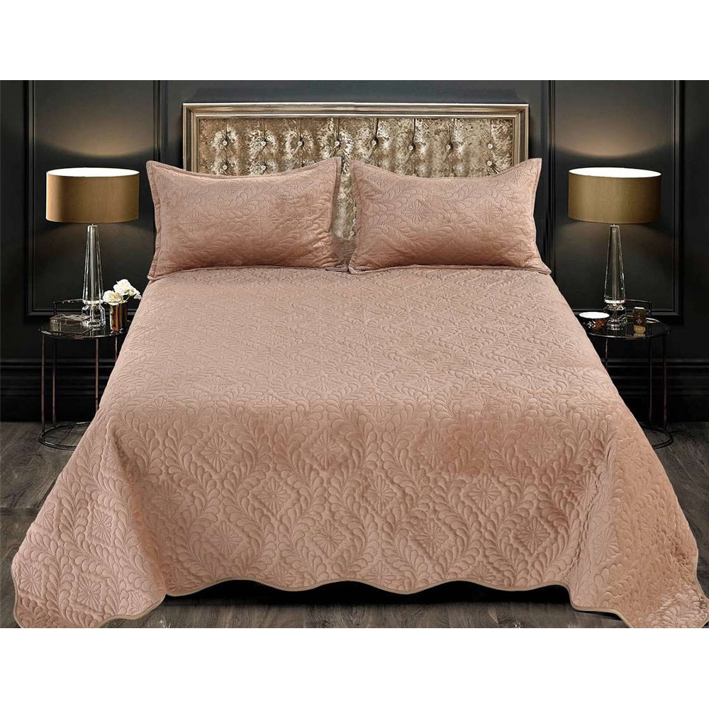 Set Cuvertura catifea 240x220 pentru pat si 2 fata perna Beige - eMAG.ro