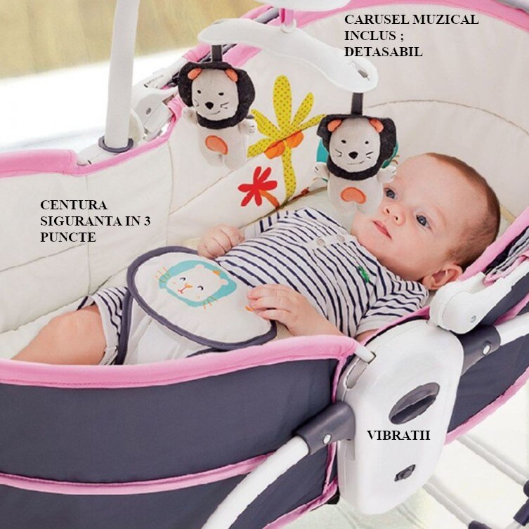 Balansoar pentru bebe, leagan 5in1, multifunctional, carusel muzical ...