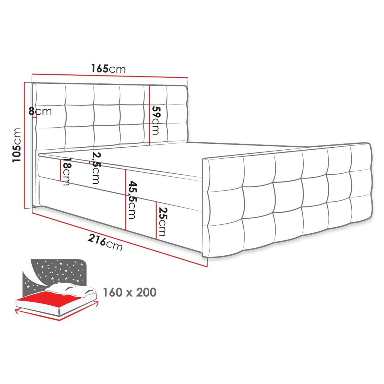 Pat matrimonial Akvore, Mirjan24, alb, 160x200 cm - eMAG.ro
