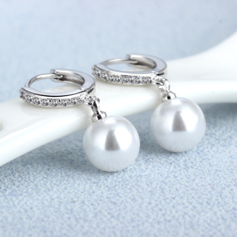 Cercei cu perle cu zircon, argint S925, diametru interior 10mm - eMAG.ro