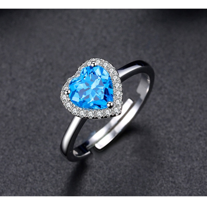 Inel inima albastra cu zirconi si cristale, argint S925, deschidere ...