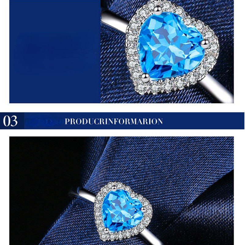 Inel inima albastra cu zirconi si cristale, argint S925, deschidere ...