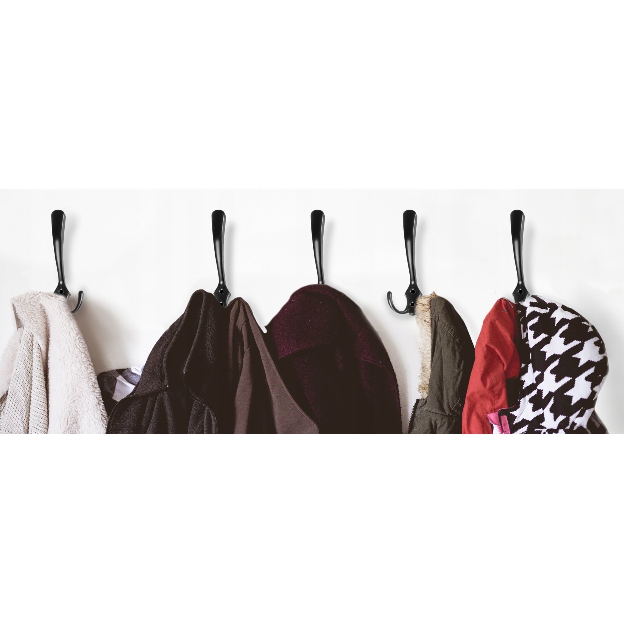 Set cuier pentru mobila, Zola, 5 bucati, metalic, 3 carlige, negru ...